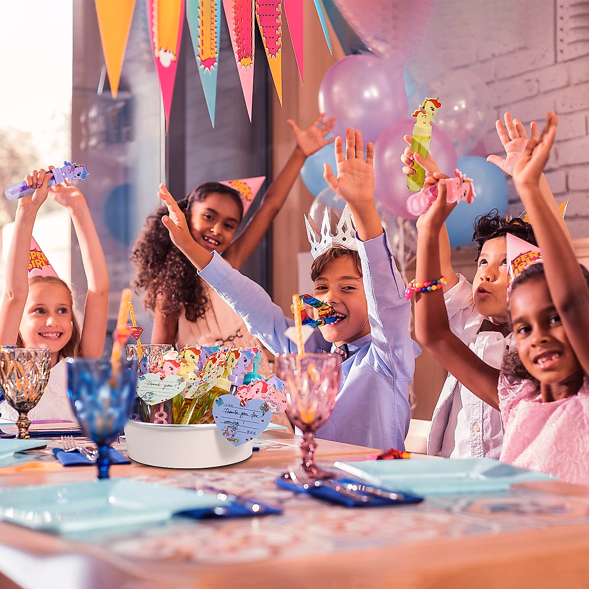 24Pcs Unicorn Bubble Wands,Unicorn Birthday Party Favors,Bubbles for Kids,Outdoor Toys, Goodie Bags Filler, Bubble Blowing Toys,Prize Boxes.(with 24 Gift Cards)