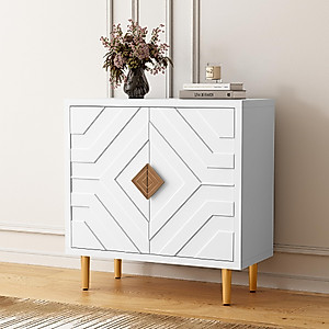 HLR Storage Cabinet with 2 Doors, Accent Cabinet with Decorative Embossed Pattern Doors, Buffet Cabinet Sideboard for Living Room, Kitchen, Dining Room, Hallway