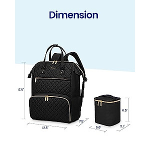 LOVEVOOK Breast Pump Backpack with Cooler Bag, Quilted Breast Pump Bags Fits Spectra S1, S2 Medela, Travel Double Layer Pumping Bag for Working Moms with 15.6" Laptop Pocket, Black