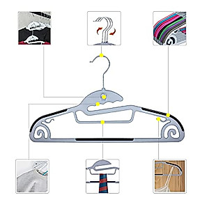 Sisnails Coat Hanger with Clothes Hanger Connector Hooks,Non-Slip Design, 0.2 Inches Thick, 360 Degree Swivel Hook,Dark Gray,10Pack