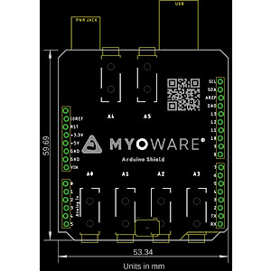 MyoWare 2.0 compatible with Arduino Shield- Connect to your compatible with Arduino R3 board & your MyoWare 2.0 Muscle sensor- Connect up to 6 sensors and/or link shields using TRS to TRS audio cables