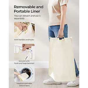 SONGMICS Laundry Hamper, 110L Laundry Basket with Lid, Clothes Hamper with Wheels, Collapsible Removable Liner Bag, Iron-Made Laundry Sorter, Natural Beige and Cream White ULCB211N01