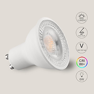 FTL GU10 LED Bulbs Dimmable 3000K Warm White 6W 600LM, 60W Halogen Replacement, 40 Degree Spot Track Light Bulbs, Recessed Ceiling Light Bulb, 6-Pack