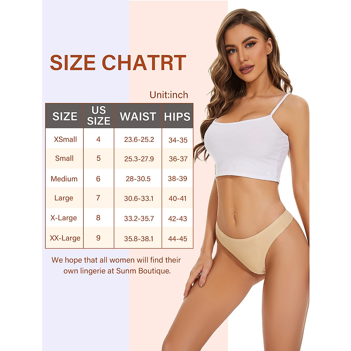 Sunm Boutique 6 Pack Seamless Thongs for Women No Show Thongs Nylon Stretch Thong Panties Underwear XS-XXL