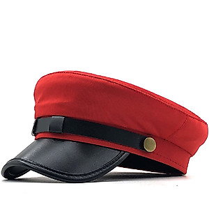 Women Classic Yacht Captain Sailor Hat Newsboy Cabbie Beret Cap (S-M) Red
