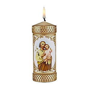 St Joseph and Child Catholic Prayer Candle, Devotional Unscented Hand Decorated Candles Fathers Day Decoration for Churches or Homes, 4.75 Inches