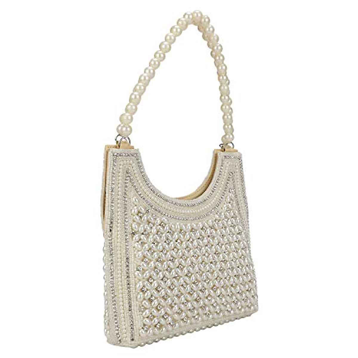 Indian Style Pearl Tote Bag Wrist Bag Evening Clutch Wedding Purse for Women & Girls