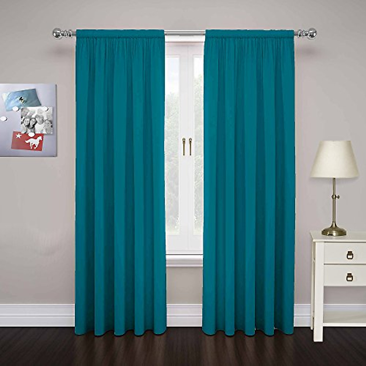 Pairs to Go Cadenza Modern Decorative Rod Pocket Window Curtains for Living Room (2 Panels), 40 x 63 in, Teal