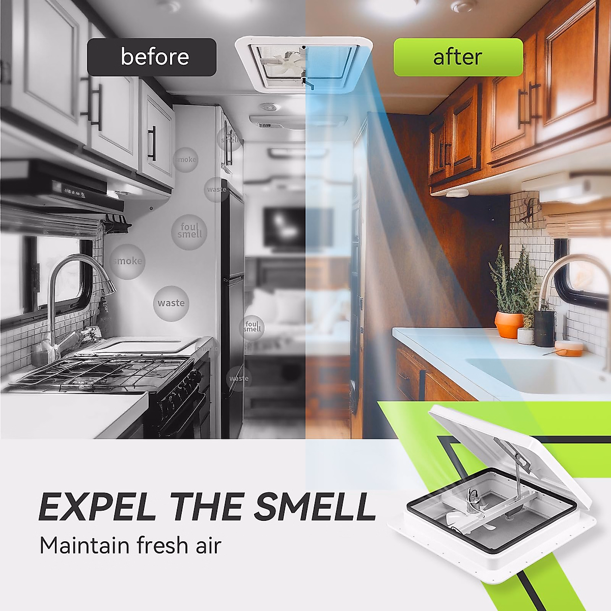 RVMATE 14" Roof Vent Fan for RV/Camper/Trailer, White With 12V Fan 6" Blades