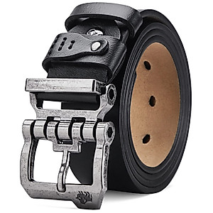 BISON DENIM Men's Belts Leather Dress Genuine Leather Classic Heavy Duty Buckle Belt Casual for Jeans…