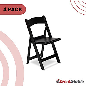 EventStable Titan PRO Resin Folding Chair - Black Indoor/Outdoor Lightweight Folding Chair - Vinyl Padded Folding Chair for Weddings Parties Events - 4 Pack