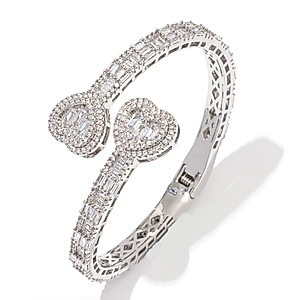 Lulu Mel Iced Out Baguette Diamond Bracelet Jewelry for Women, Hip Hop Mens 14k Gold Silver Plated Cubic Zirconia Bangle Bracelet, Men Heart Cuff Bracelet With Jewelry Box (Silver Heart, 8inch)