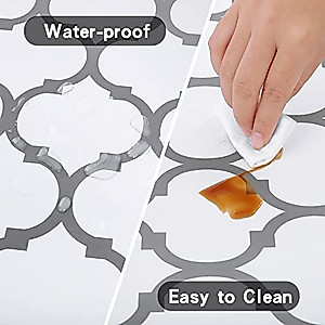 smiry Round Tablecloth, Waterproof Elastic Fitted Table Covers for 36" - 44" Tables, Wipeable Flannel Backed Vinyl Tablecloths for Picnic, Camping, Dining, Indoor and Outdoor, White Morocco