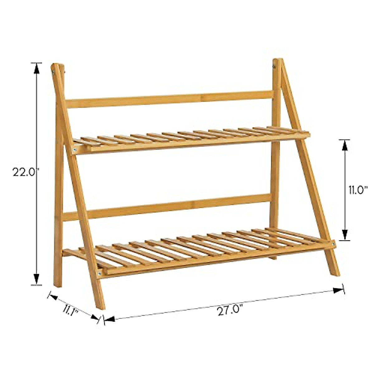 MoNiBloom Folding Bamboo Ladder Shelf 2 Tier Flower Pot Plant Display Rack Stand Organizer Holder for Home Garden Patio Balcony Indoor Outdoor Use, Natural