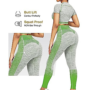 JOYMODE womens workout sets High Waist gym sets for women 2 piece compression workout sets Seamless Leggings Crop Top ropa deportiva para mujer