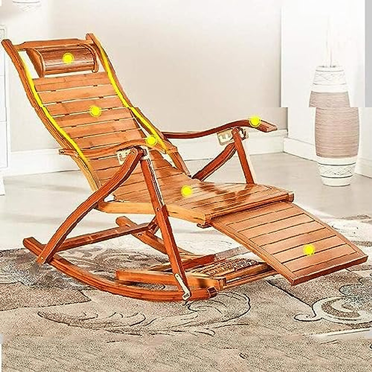Zero Gravity Chair Lounge Chair Bamboo Recliner Wood Lounge Chair Folding Lunch Break Zero Gravity Relax Neck Pillow for Leisure Garden Folding Recliner Chair Patio Lounge Chair (Color : E+Cushion)