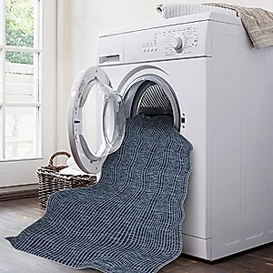 Ottomanson Machine Washable Wrinkle Free Solid Design Cotton 3x6 Traditional Flatweave Area Rug for Dining Room, Living Room, Bedroom, 2'7'' x 6', Navy