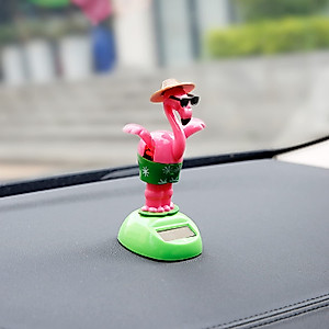 YGMONER Flapping Wings Flamingo Solar Powered Hawaii Style Shaking Ornaments Car Dashboard Dancer Bobble Head (Flamingo A)