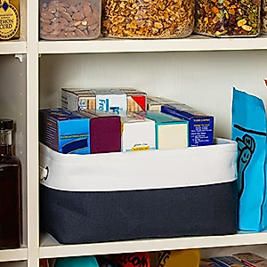 Canvas Storage Basket Organizer, Small | Fabric Rectangular Basket with Handles for Toys, Linen Closet, Clothes | Ideal Cube Storage Bin for Shelves, Black