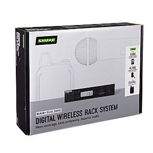 Shure GLXD124R+/85 Dual Band Pro Digital Wireless Microphone System for Church, Karaoke, Vocals - 12-Hour Battery Life, 100 ft Range | Handheld & Lavalier Mics, Single Channel Rack Mount Receiver