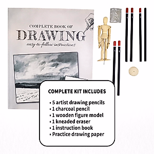 SpiceBox Complete Drawing Set, How to Draw Book with Sketching Supplies and Wooden Drawing Figure, Arts and Crafts Hobby Kits for Adults