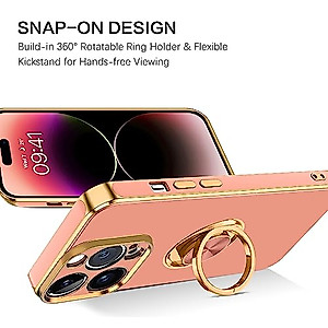 BENTOBEN for iPhone 14 Pro Max Case, Slim Lightweight 360° Ring Holder Kickstand Support Car Mount Shockproof Women Men Non-Slip Protective Case for iPhone 14 Pro Max 6.7", Sand Pink