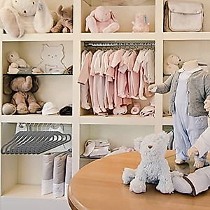 Sawysine 100 Pcs Baby Hangers for Closet Kids Clothes Hangers Children Velvet Non Slip Hangers Space Saving Infant Hangers Nursery Newborn Toddler Hangers for Boys Girls, 11.42x7.48 Inch