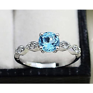 6 MM Round Cut Natural Swiss Blue Topaz Gemstone 925 Sterling Silver December Birthstone Solitaire Unisex Proposal Ring For Christmas Gift (Rose Gold Rhodium Plated Silver, 6)