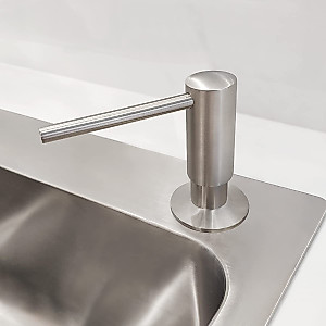 EADOT Brushed Nickel Built in Dish Soap Dispenser for Kitchen Sink with 17 OZ PET Soap Bottle Refill from The Top, Under Counter Brass Pump Head Liquid Lotion Dispenser, Undermount Copper Pump Head