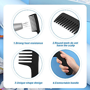 2Pcs Wide Tooth Comb for Curly Hair, Large Shark Teeth Comb Detangler for Brushing Out Curls Plastic Hairstyle Tool for Wet Wavy Thick Hair Wigs Barber Salon, Women Men (1 Black, 1 Silver)