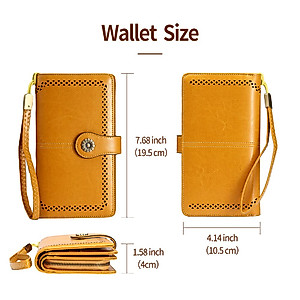 CHANPINCL RFID Vintage Long Wallets for women Secure Large Capacity Travel Wristlet Clutch Multi-card Wallets (Yellow)