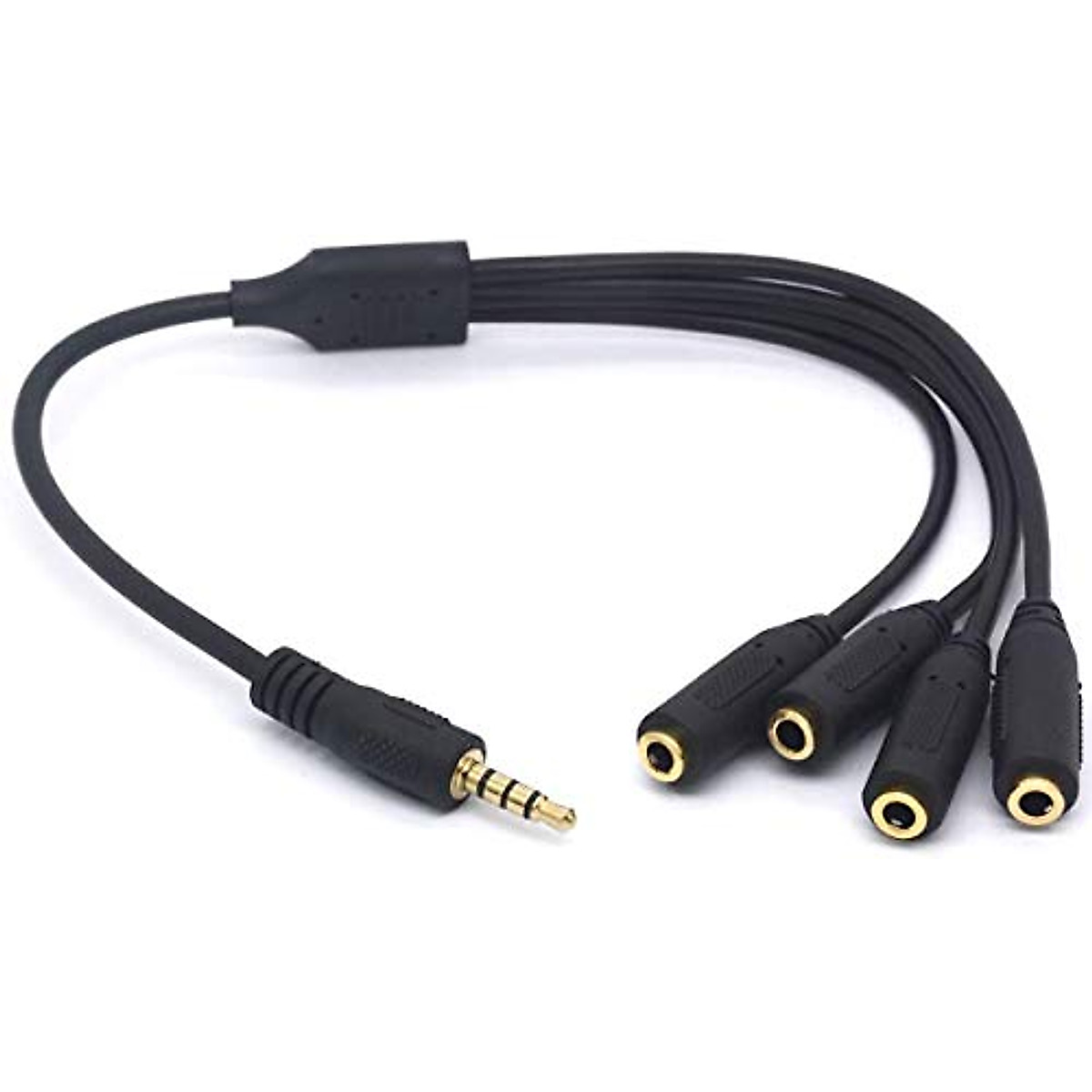 PIIHUSW 3.5mm Headphone Splitter Cable, 4 Pole 1/8 Inch TRRS AUX Stereo Jack 1 Male to 4 Female Adapter Cord