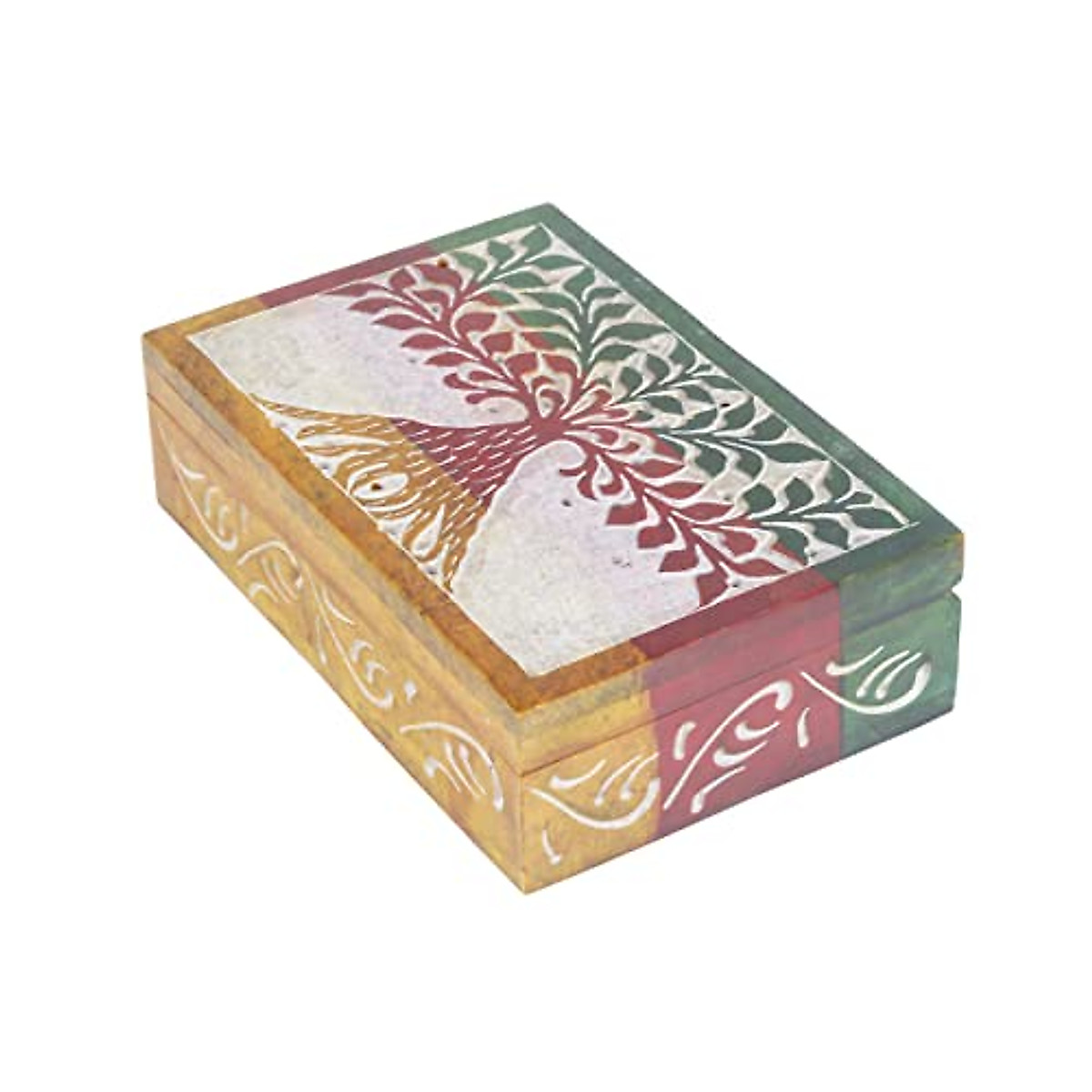 ARTISENIA Handmade Tree of Life Carving Decorative box Soapstone Jewelry Organizer Tarot Card Decks Boxes - Keepsake Storage Box | Birthday, Anniversary for Women Men| Makeup office organizer