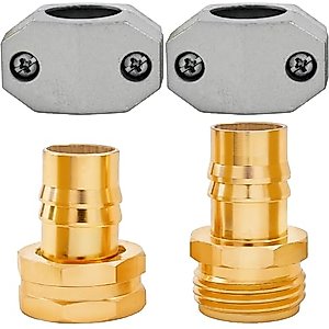 Little Gardener Garden Hose Repair Kit - Heavy Duty All Metal Body - 3/4 Inch Garden Hose Fittings - Female and Male Water Hose End Replacement - Hose Fix Set to Connect to Outside Water Hose Bib