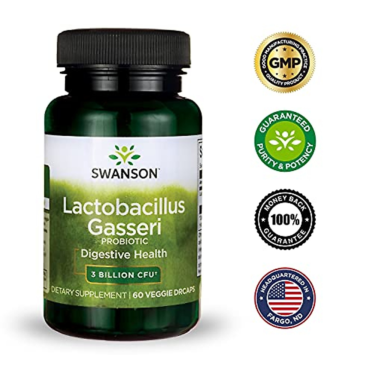 Swanson Lactobacillus Gasseri - Probiotic Supplement Supporting Digestive Health with 3 Billion CFU - Design-Release Satiety & Fat Metabolism Support - (60 Veggie Capsules)