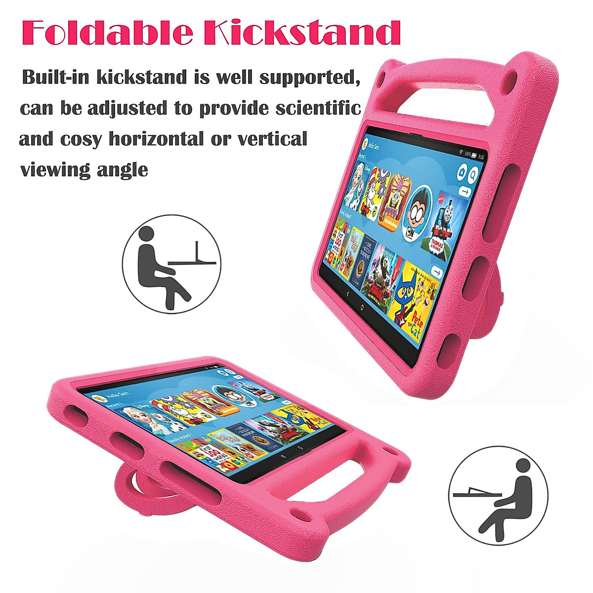 Fire HD 8 Tablet Case for Kids(12th/10th generation tablet, 2022/2020 release)-Riaour Kids Friendly Shockproof Cover with Handle Stand for All-New Amazon Kindle Fire HD 8 Plus & 8 Kids Pro Tablets - Pink