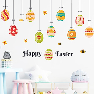 Happy Easter Wall Decals Eggs Wall Stickers Peel and Stick Easter Wall Decorations Window Clings for Nursery Classroom Kids Room Baby Bedroom Home Kitchen Easter Party Decoration (Eggs)