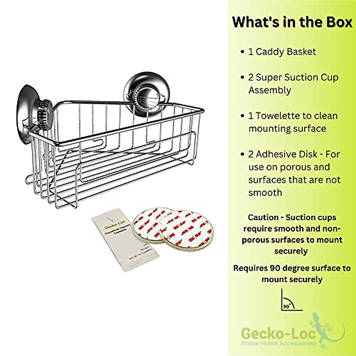 Gecko-Loc Corner Bathroom Shower Caddy Shelf Organizer Suction Cup Wall Storage Basket - Silver