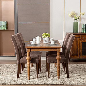 COLAMY Upholstered Parsons Dining Chairs Set of 4, Fabric Dining Room Kitchen Side Chair with Nailhead Trim and Wood Legs - Brown