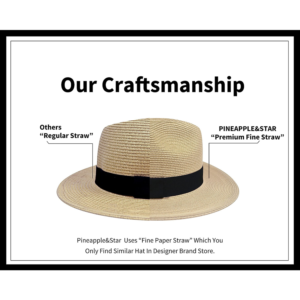 Pineapple&Star Sun Straw Fedora Beach Hat Fine Braid UPF50+ for Unisex (Medium, Beige)
