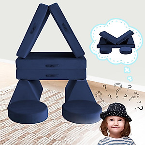 MeMoreCool Modular Kids Couch for Playroom, Navy Foam Play Couch for Toddlers, Building Fort Explorer Sofa