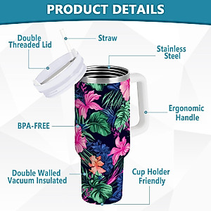 YKZEYK Tropical Floral Hibiscus 40 OZ Tumbler with Handle And Straw Insulated Tumblers Coffee Mug Travel Cup Cups with Lids And Straws Coffee Tumbler