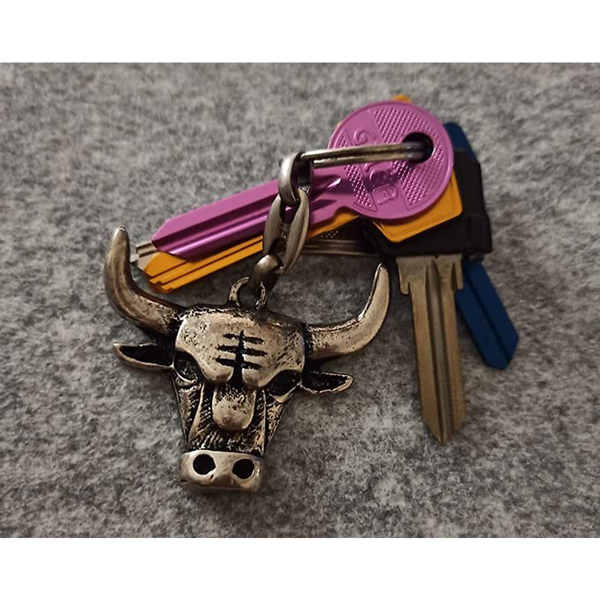 Dual Pack Bull Head Ranch Life Cowboy Style Western Metal Oxide Color Key Chain Keyring