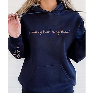I Wear My Heart on My Sleeve Hoodie Kids Children Name on Sleeve, Custom Mom Hoodie, Mama Hoodie, Personalized Hoodie Mothers Day Birthday for Mom, Mama, Grandma, Women, Her.