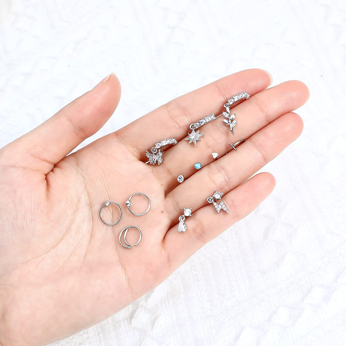 Trnayi 30 Pcs 20g Dangle Nose Ring L Shaped Nose Piercings Jewelry for Women Men Cute Nose Ring Stud Hoop Indian Nose Screw Surgical Steel Nose Ring Studs (Silver)
