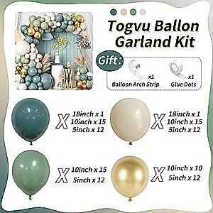 Dusty Sage Green Blue Gold Balloon Garland Kit, 107 PCS Pastel Olive Green Slate Blue Beige Metallic Gold Balloon Arch Kit for Women Men Boho Birthday Wedding Baby Bridal Shower Party Decorations