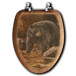 House & Homebody Co. Elongated Toilet Seat, Oak Veneer, Outdoor Image (Streamside Bear)