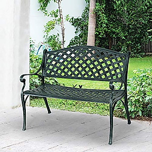 Tangkula Outdoor Garden Bench Park Bench, All-Weather Cast Aluminum Patio Bench Chair Porch Loveseat, Outdoor Furniture for Patio Garden Lawn Park Deck Path