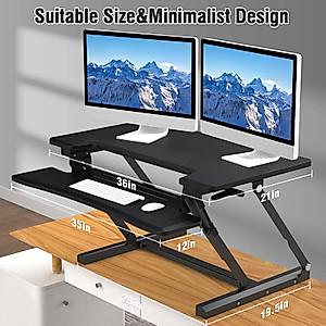 LETIANPAI 36 inch Standing Desk Converter,Height Adjustable Sit to Stand up Desk Riser,with Wide Keyboard Tray,Dual Computer Monitors and Laptop Workstation for Home Office