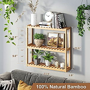 FILWH Bathroom Shelf Bamboo Organizer Rack Adjustable 3-Tier Storage Shelf Wall Mounted Storage Rack Over The Toilet Utility Shelves Living Room Kitchen Shelf(Natural)